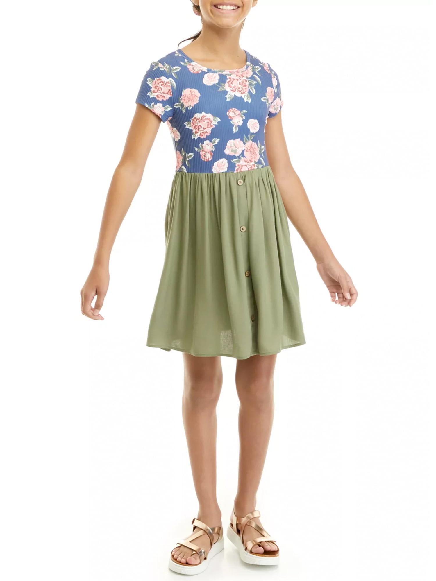 Derek Heart Girls Button Front Dress with Scrunchie, Sizes 7-16 ...