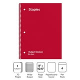 Staples 1-Subject Notebooks 8" x 10.5" Wide Ruled 70 Sheets Assorted ...