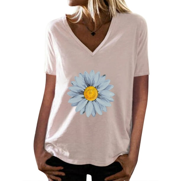 Xuanfei Women Daisy Graphic V Neck Short Sleeve Solid Color T-Shirt ... Xuanfei Women Daisy Graphic V Neck Short Sleeve Solid Color T-Shirt ...