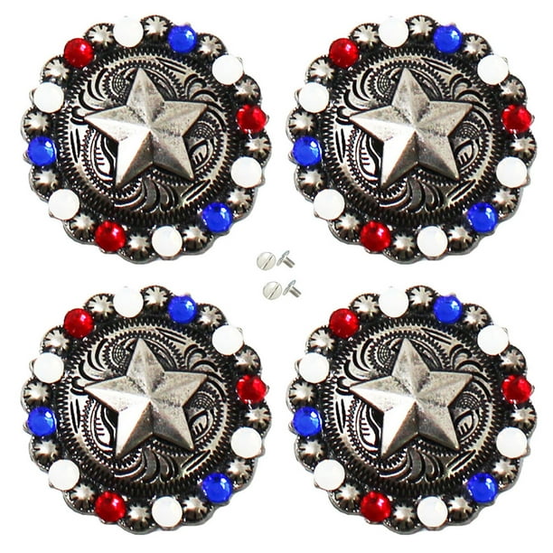 Set of 4 Screw Back Conchos Western Saddle 1-1/4" Silver Star Engraved ...