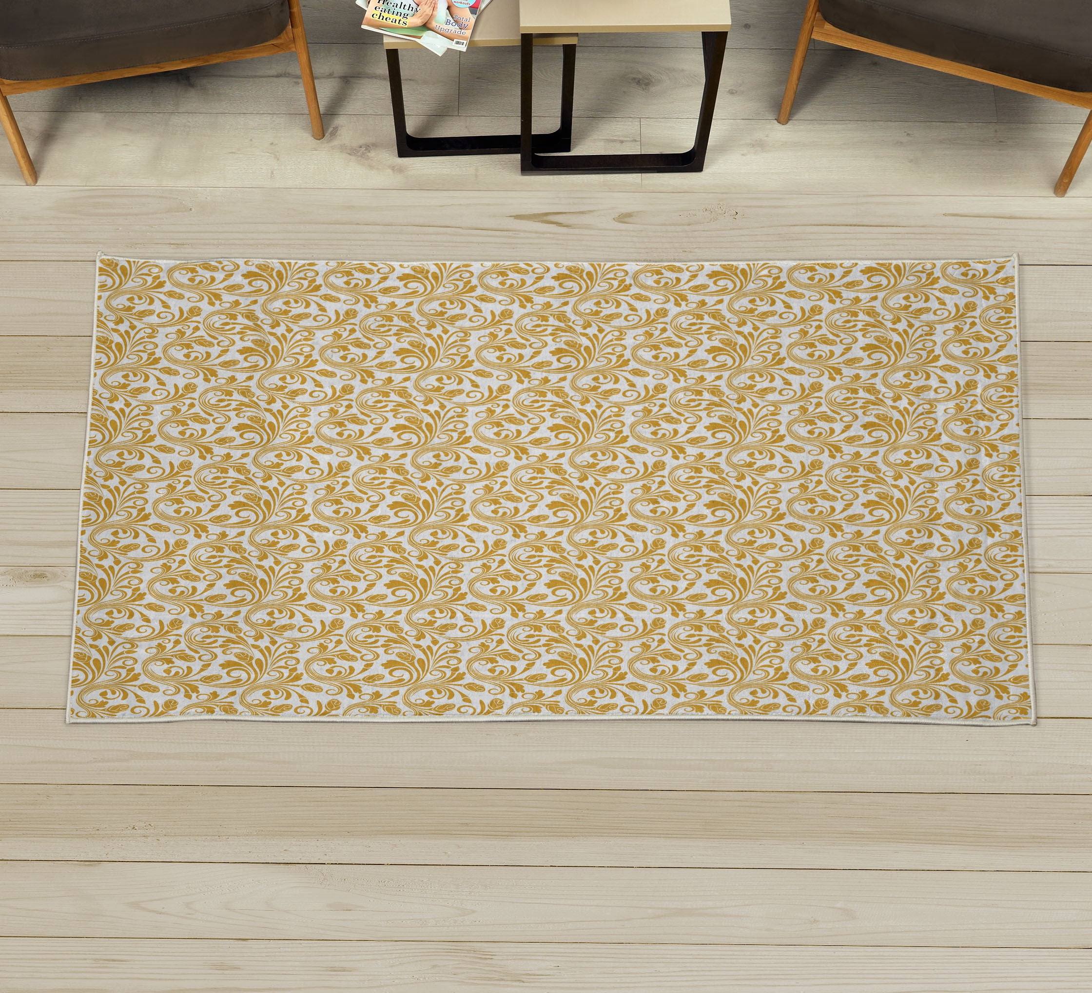 Floral Decorative Rug, Medieval Victorian Petals Baroque Blooms Swirls ...