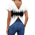 Backless Cross V-Neck Top for Women - Short Sleeve Graphic Print Tee ...