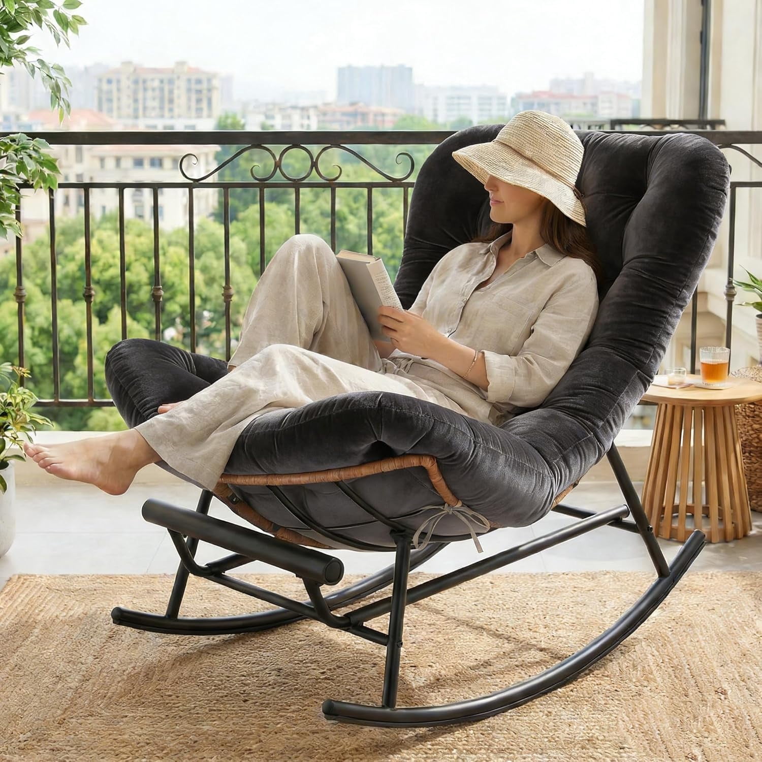 Click here for Yusazens Indoor Outdoor Rocking Chair - Rattan Roc... prices
