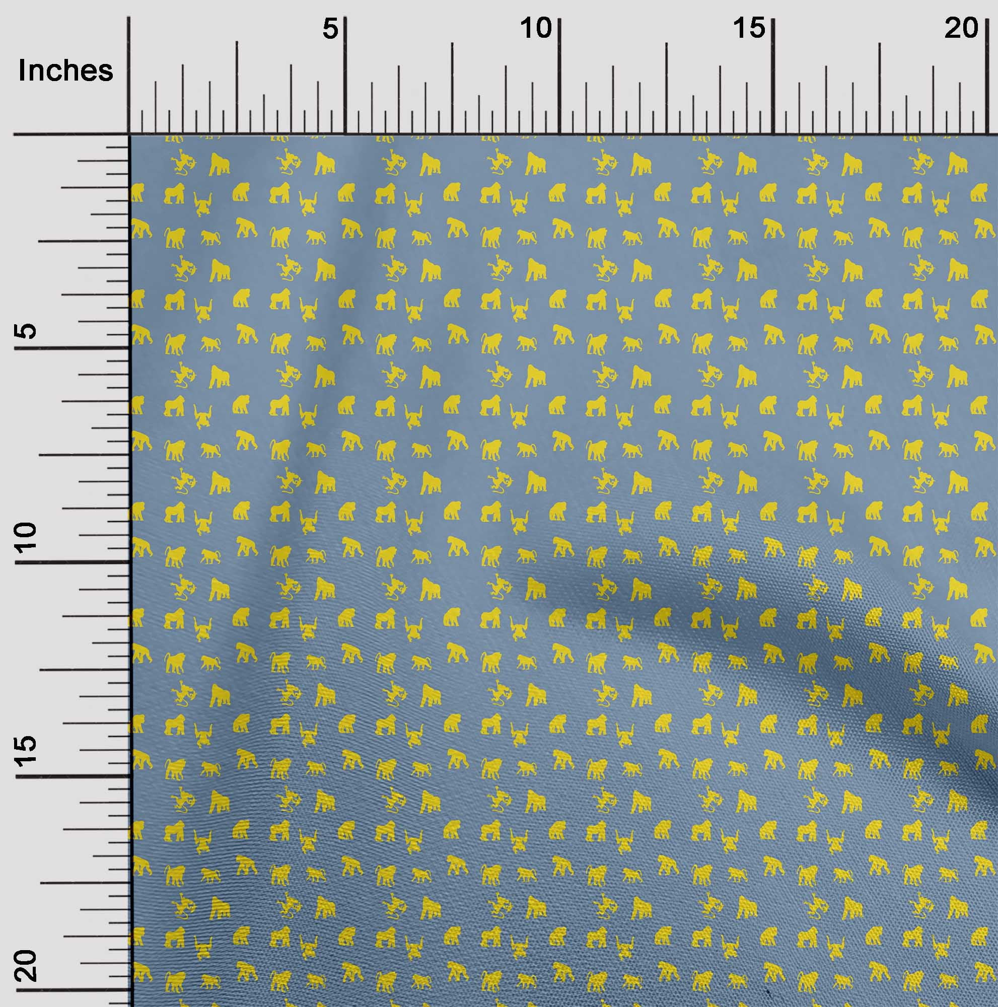 oneOone Silk Tabby Grayish Blue Fabric Gorilla & Monkey Animal Sewing ...