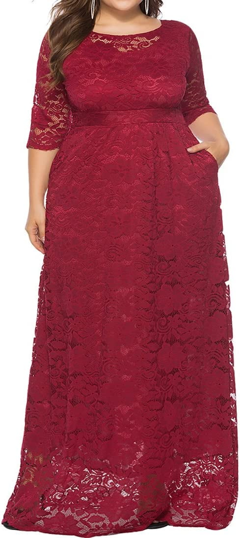 Eternatastic Womens Floral Lace 2/3 Sleeves Maxi Dress Evening Party ...