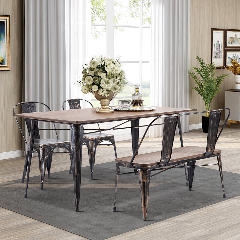 Veryke Antique Style 4-Piece Dining Sets, Rustic Rectangular Table with ...