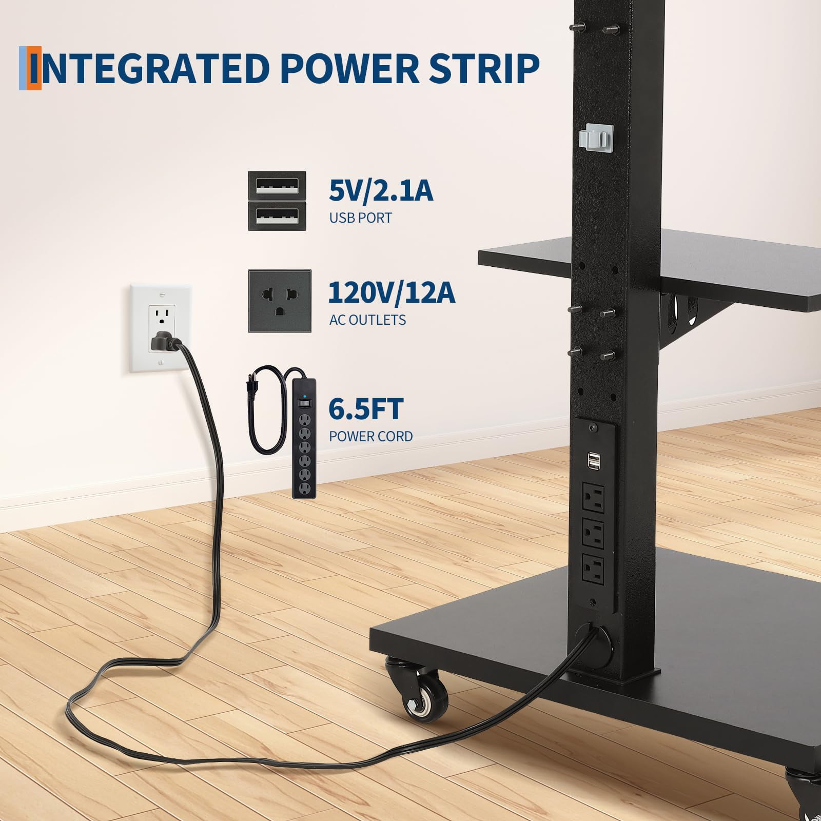 Glorystar Mobile Tv Stand With Power Outlet  Tilt & 360° Swivel Rolling Tv Cart  Height Adjustable Portable Tv Stand On Wheels