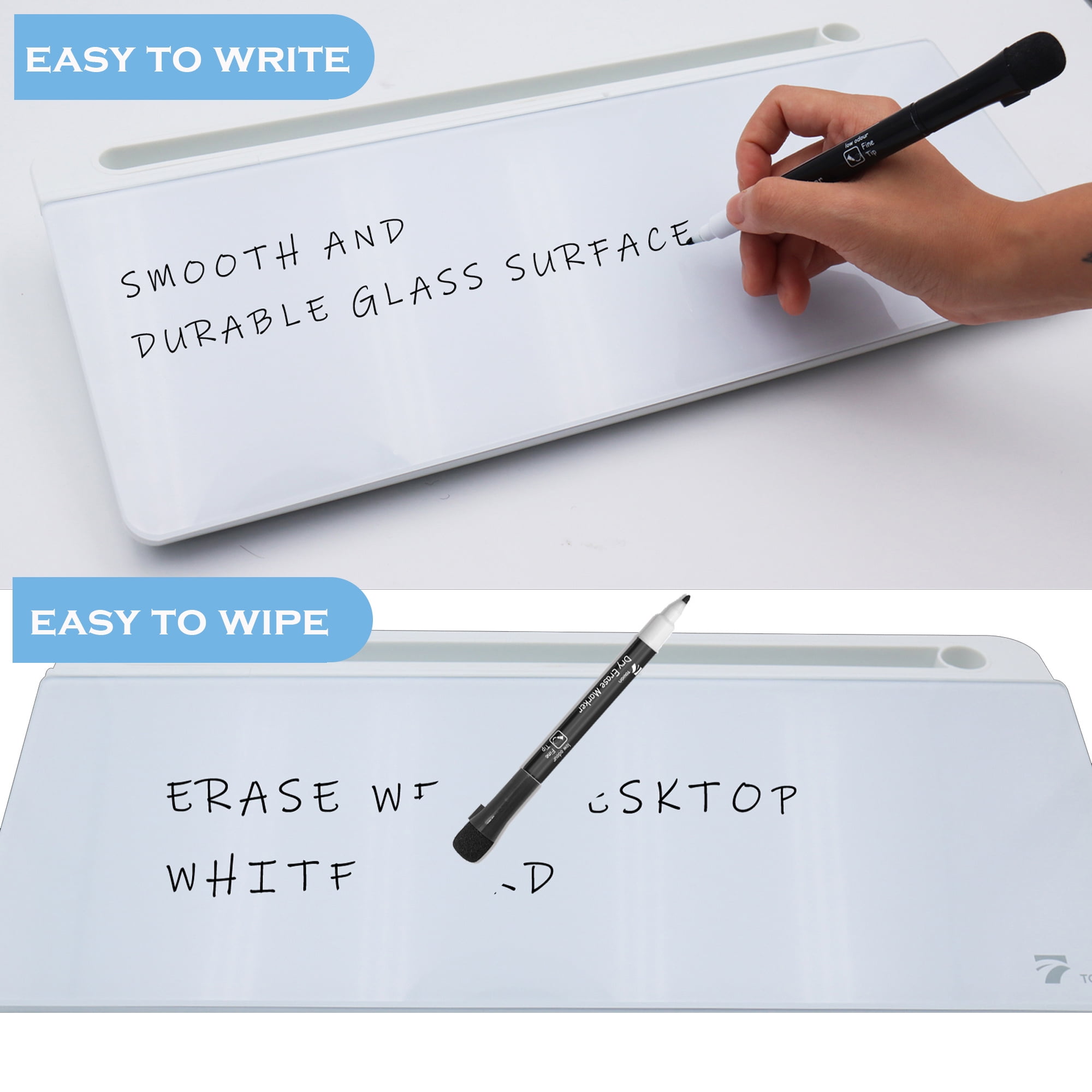 Buy TOWON Desktop Glass Dry Erase Whiteboard w/ Organizer and 1 Marker ...
