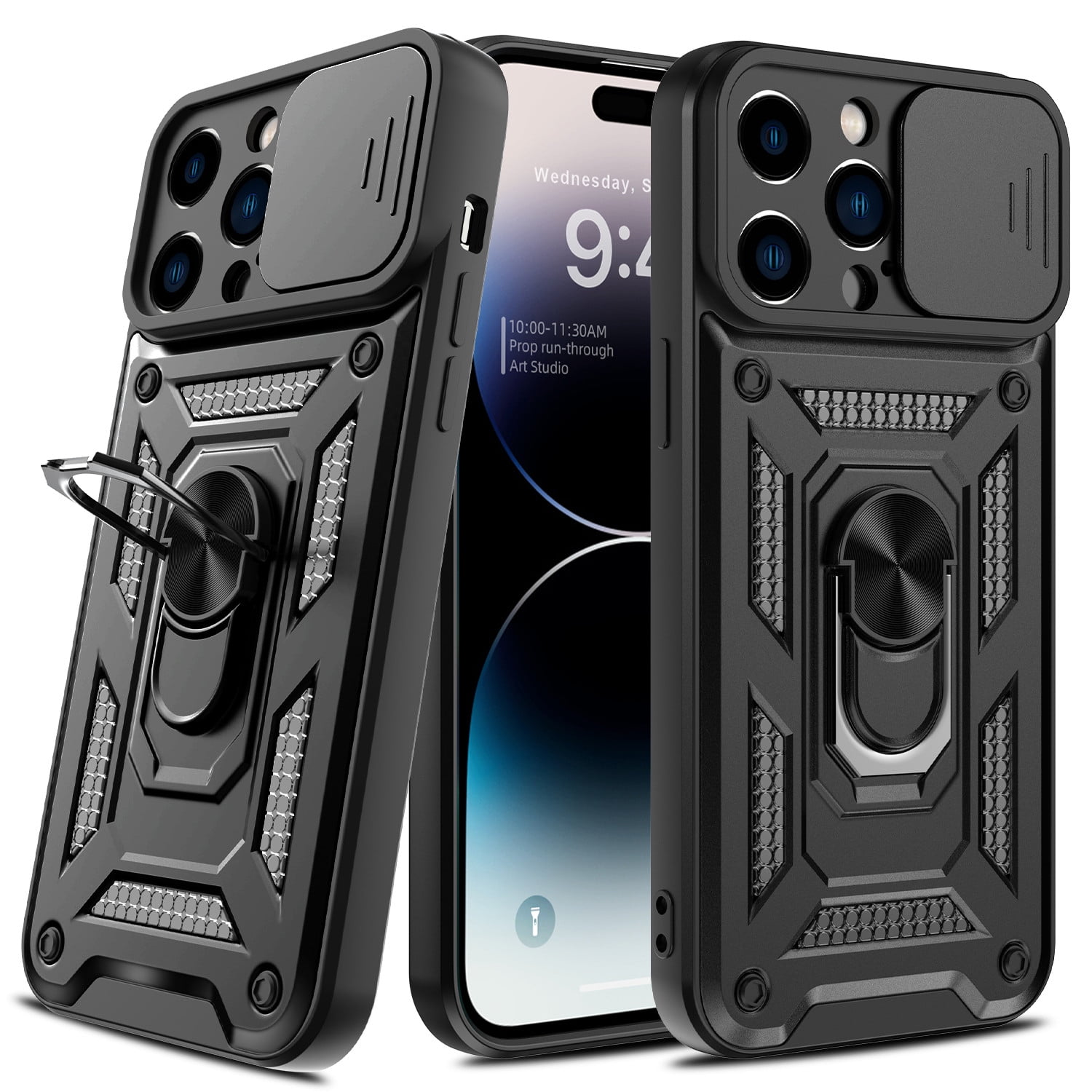 Elegant Choise for iPhone 14 Pro Max Case with Ring Stand Slide Camera Lens Protective Phone ...