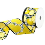 Gingham Printed Lemons Wired Ribbon, 2-1/2-inch, 10-yard, Black ...