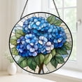 Blue Hydrangea Stained Glass Suncatcher Window Hanging, Floral Round ...