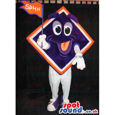 Customizable Sign SPOTSOUND Mascot With A Cartoon Face And A Flag With ...