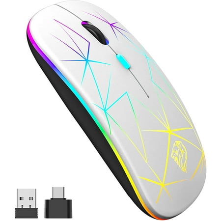 Wireless Mouse,Slim Rechargeable Bluetooth Mouse,Led Dual Mode ...
