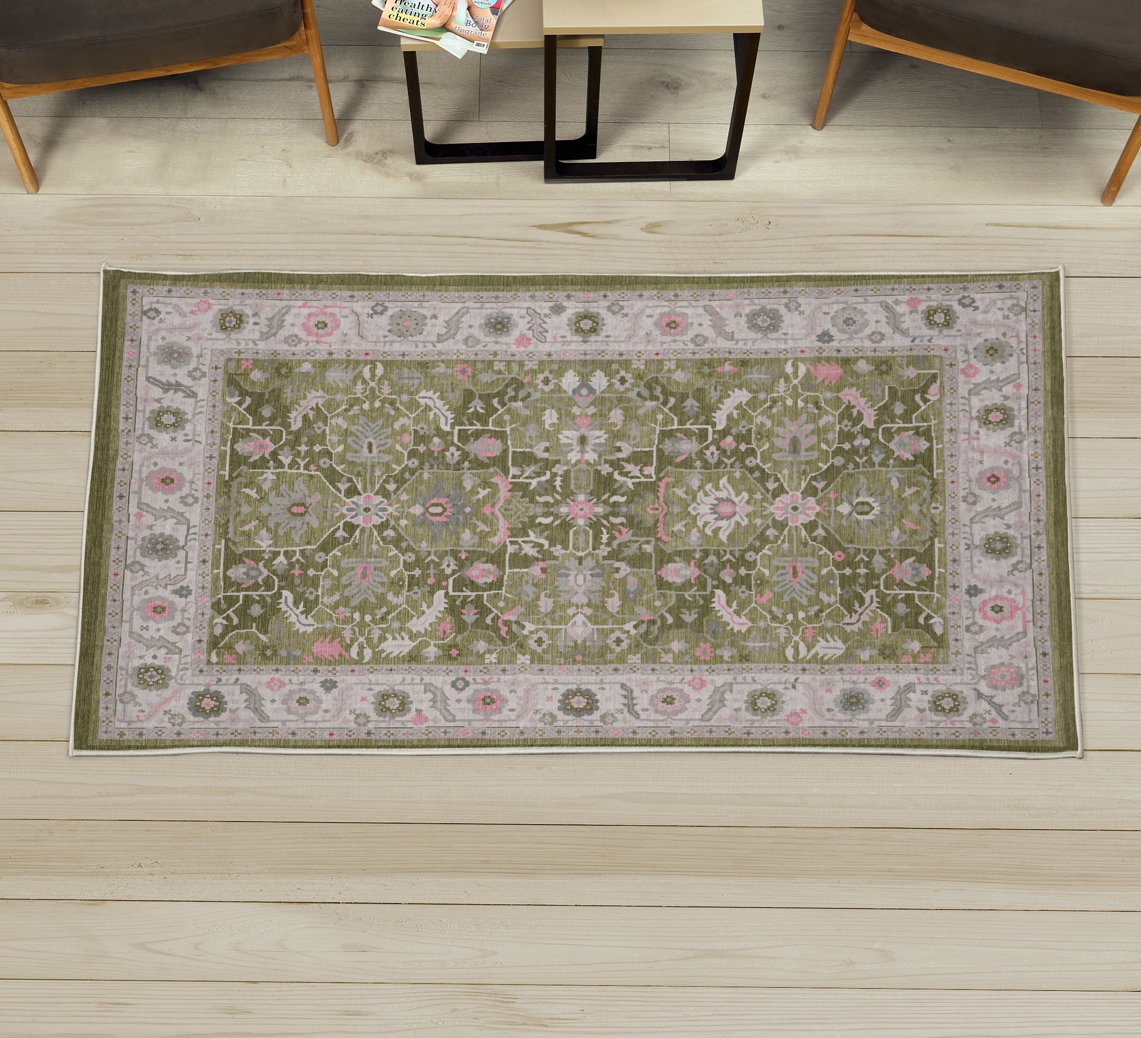 Ikat Decorative Rug, Leaves and Flowers Geometric Style Ethnic Theme of ...