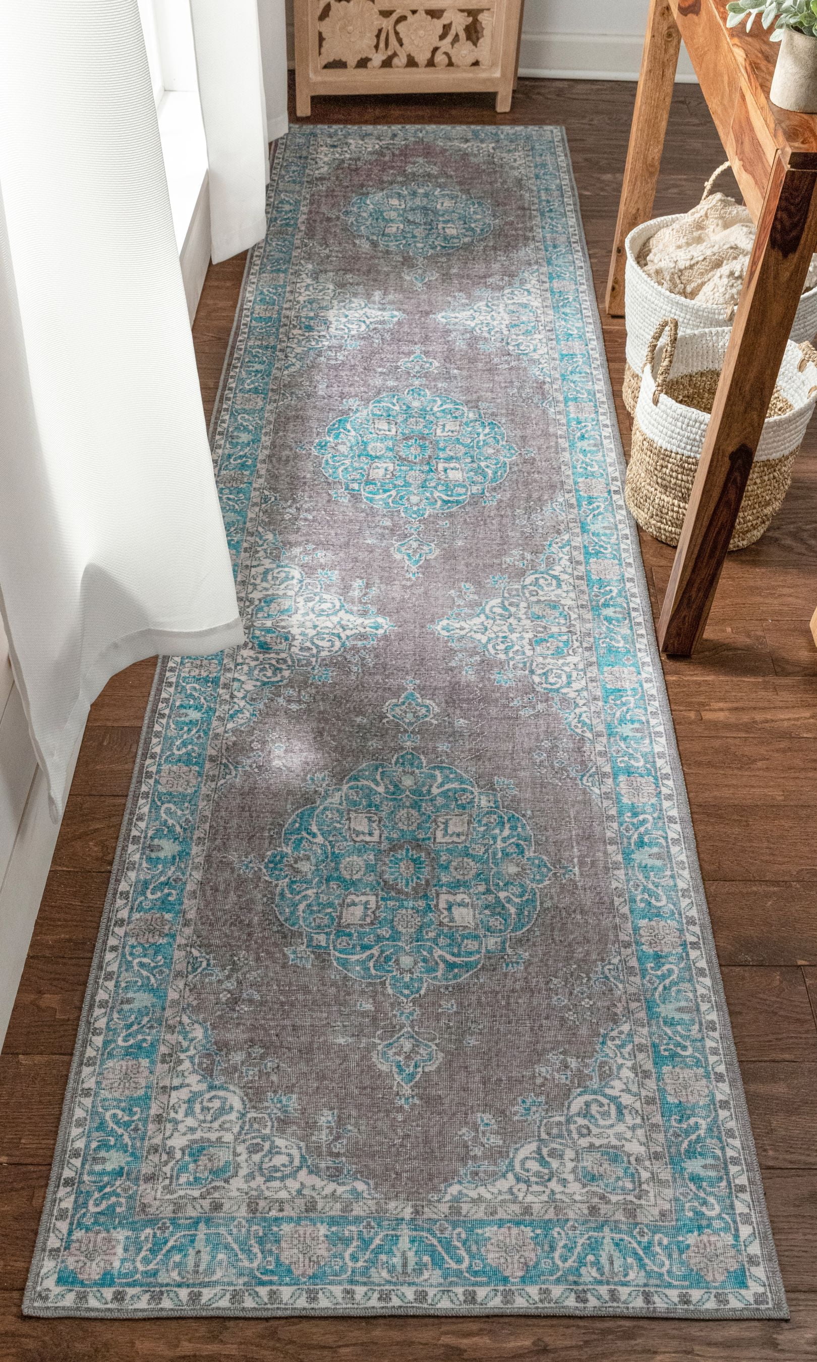 Well Woven Areva Machine Washable Teal Blue Vintage Oriental Medallion ...