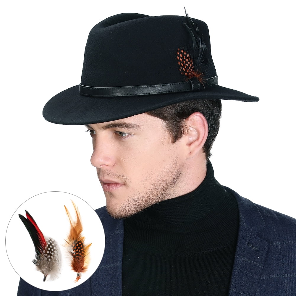 Mens Womens Homburg Gangster Hat Wool Trilby Fedora 1920s Derby Feather ...