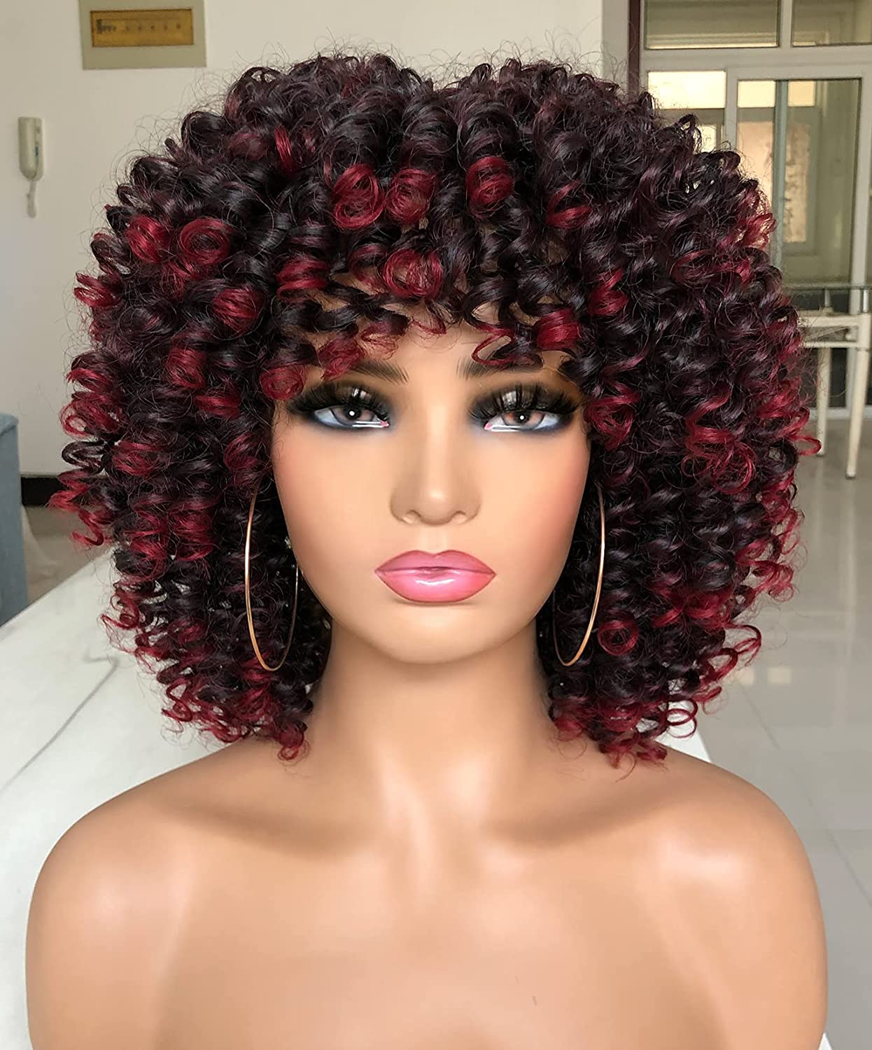 Annivia Afro Curly Wigs With Bangs Short Kinky Curly Wigs For Black
