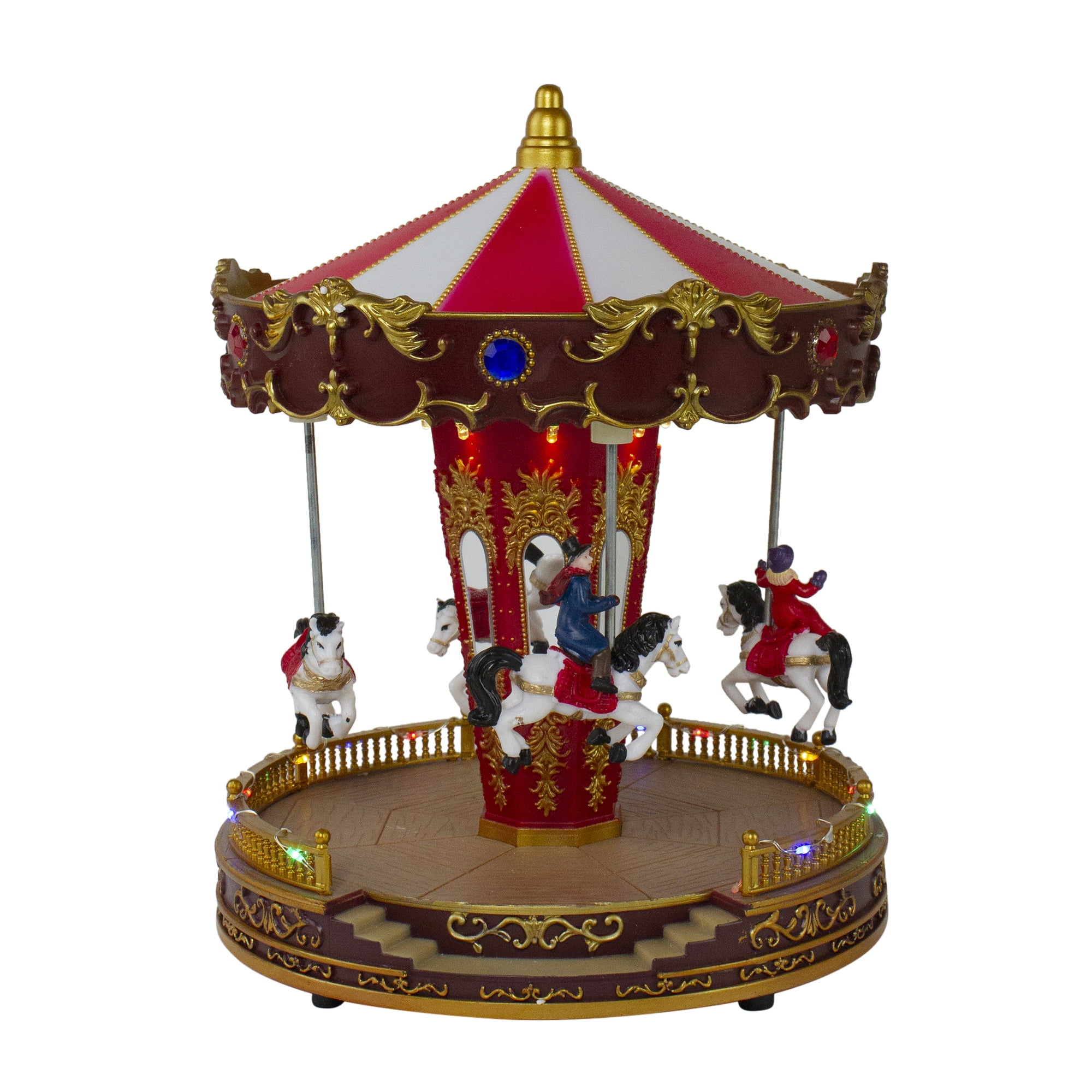 11" Red and White LED Lighted and Animated Christmas Carousel with ...