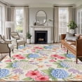 Blue Pink Floral Washable Area Rug 6x9 Retro White Blue Pink Yellow ...