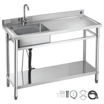 KFFKFF Utility Sink with Wheels Single Bowl Commercial Kitchen Sink ...