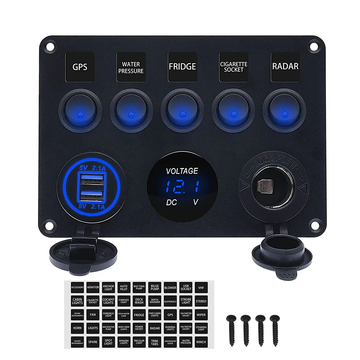 Geloo 5 Gang Rocker Switch Panel Boat Marine LED Switch Panel with 2.1A ...