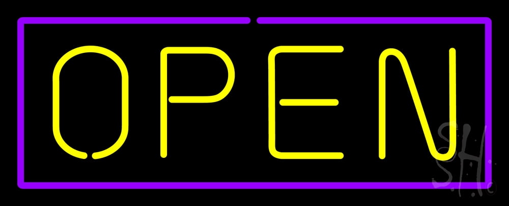 Open - Purple Border Yellow Letters LED Neon Sign 10 x 24 - inches ...