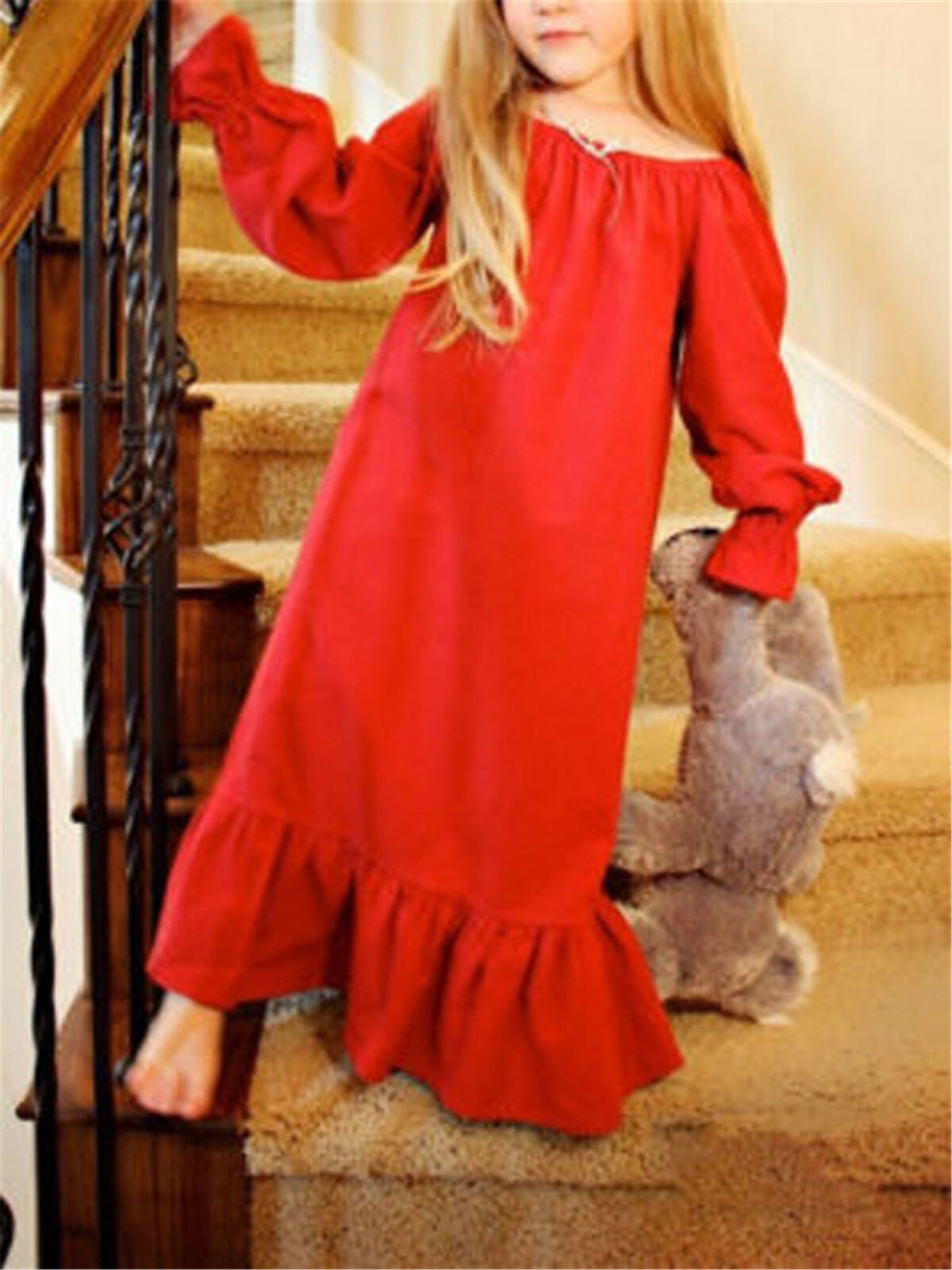 Toddler Kids Baby Girl Princess Party 100% Cotton Long Sleeve Dress ...