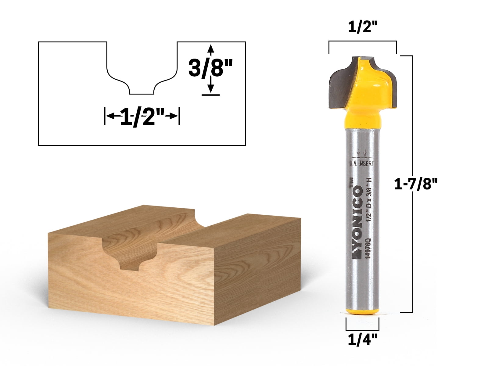 Yonico Ogee Groove Router Bit - 1/2" Diameter - 1/4" Shank 14976q ...