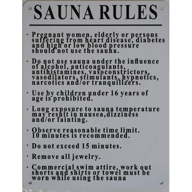 SAUNA RULES SIGN (8.5X11,WHITE BACKGROUND,Aluminum) -ref15822 - Walmart.com