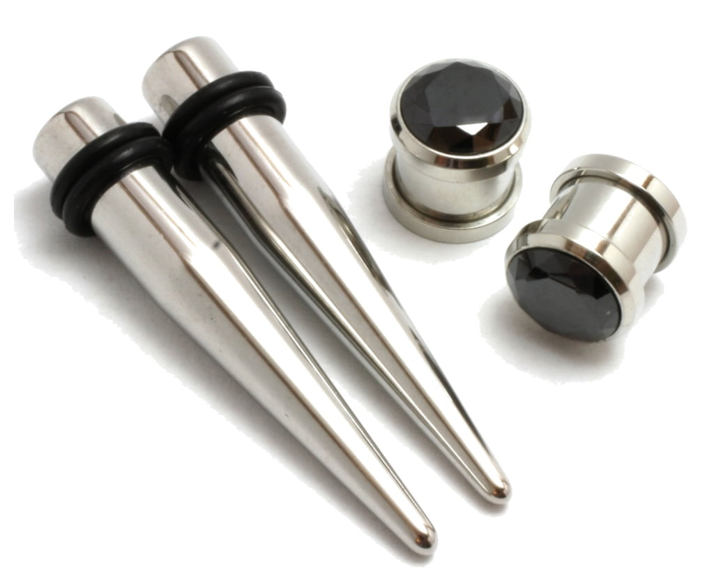 Steel Tapers Black Gem Screw Plugs Gauges Ear Stretching - Gauge size=5 ...