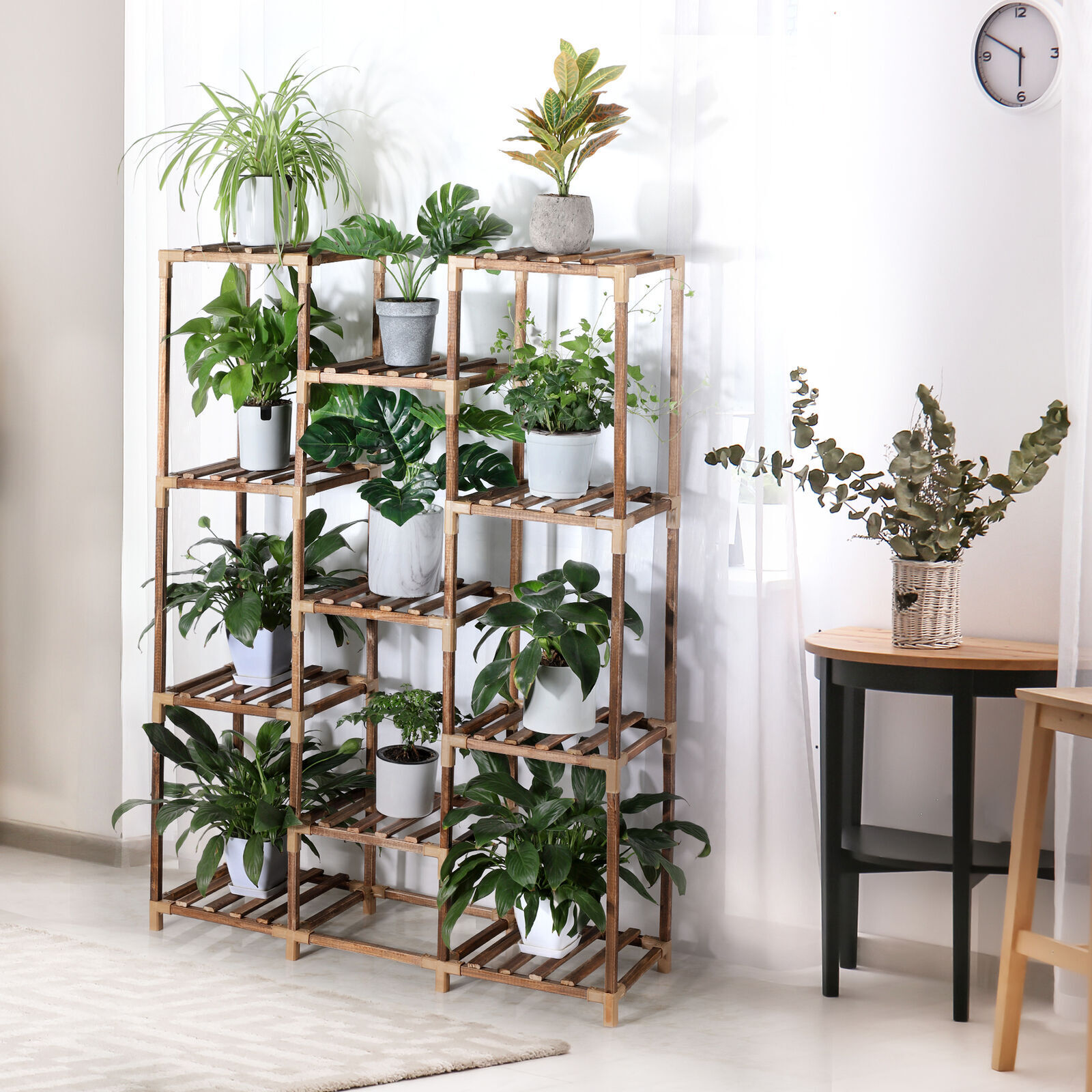 Large 11-Tiered Wood Plant Stand Flower Pots Shelf Rack Organizer ...