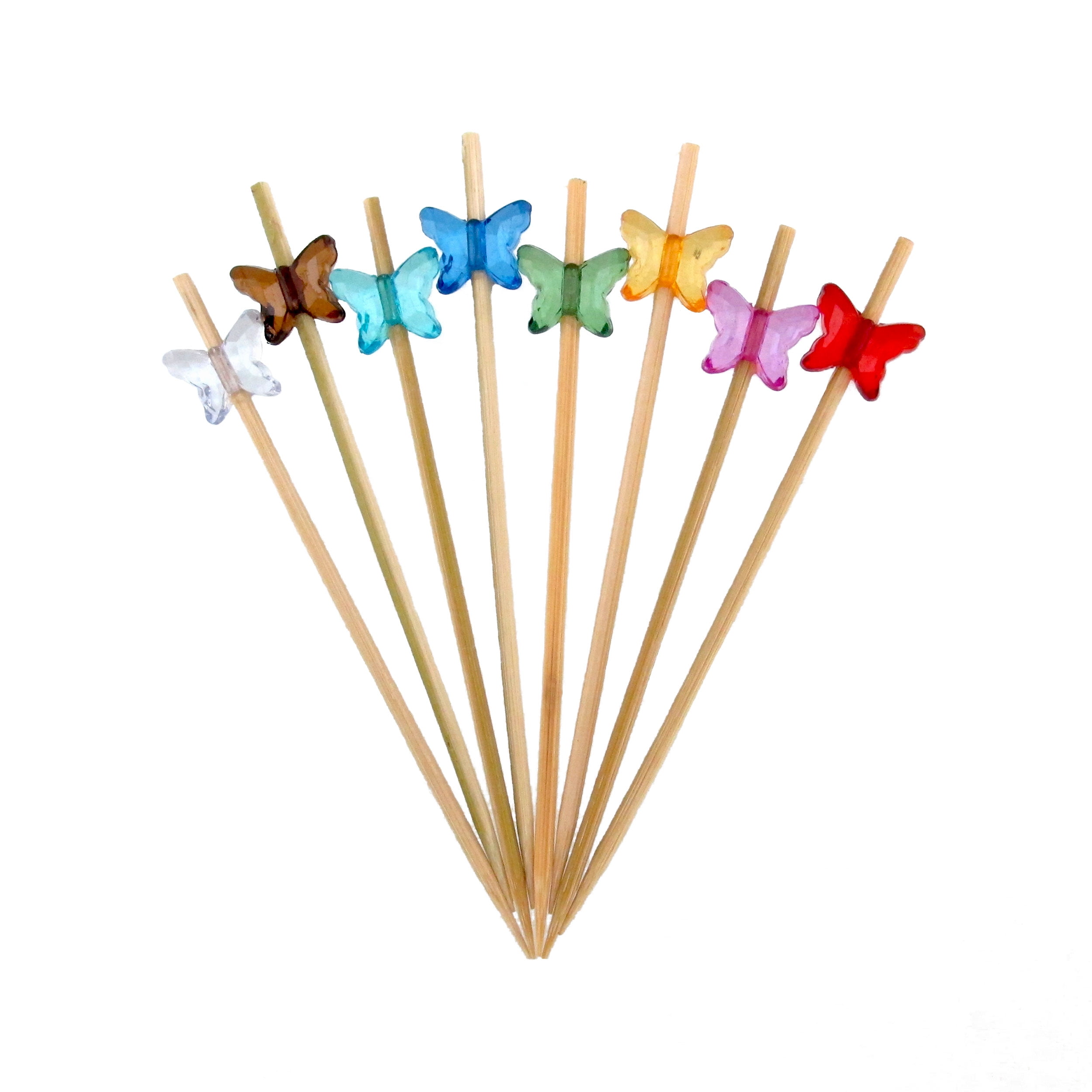 BambooMN Brand - Decorative Acrylic Butterfly End Bamboo Picks 3.9 ...