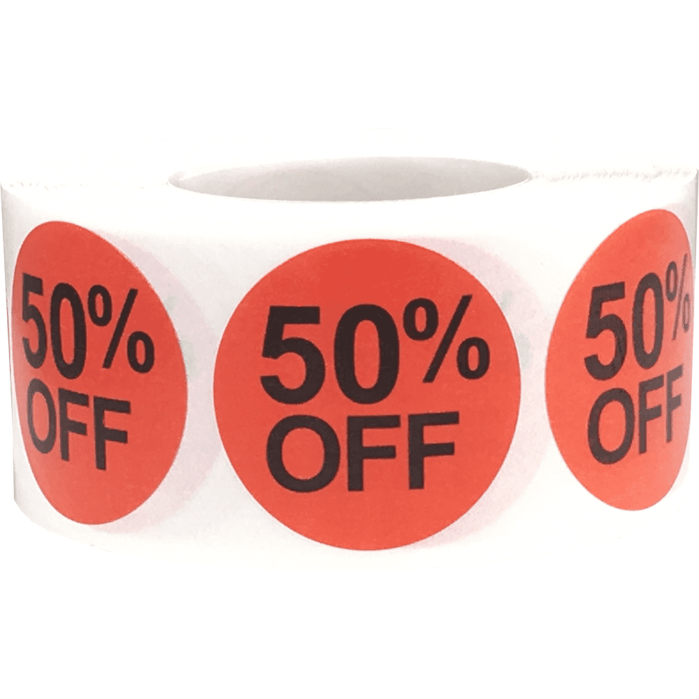 50% Percent Off Stickers Red 1 Inch Round Circle Dots 500 Adhesive ...