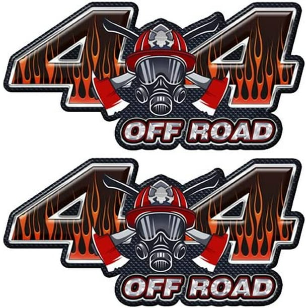 4x4 Off Road Decal ~ Firefighter Red & Black Chrome 4WD Truck Stickers ...