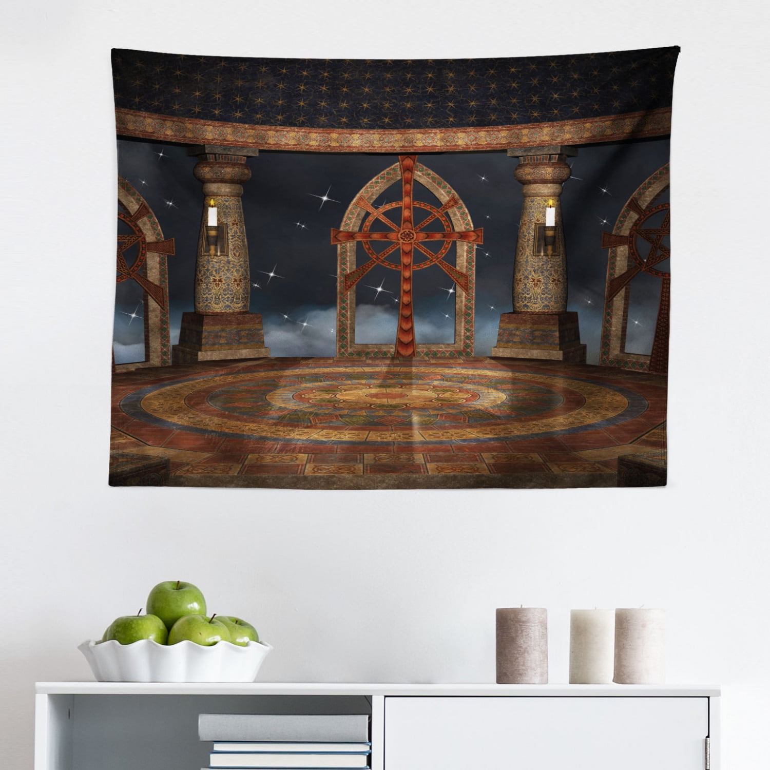 Fox Tapestry, Fox in The Winter Forest Abstract Cartoon Trees and ...