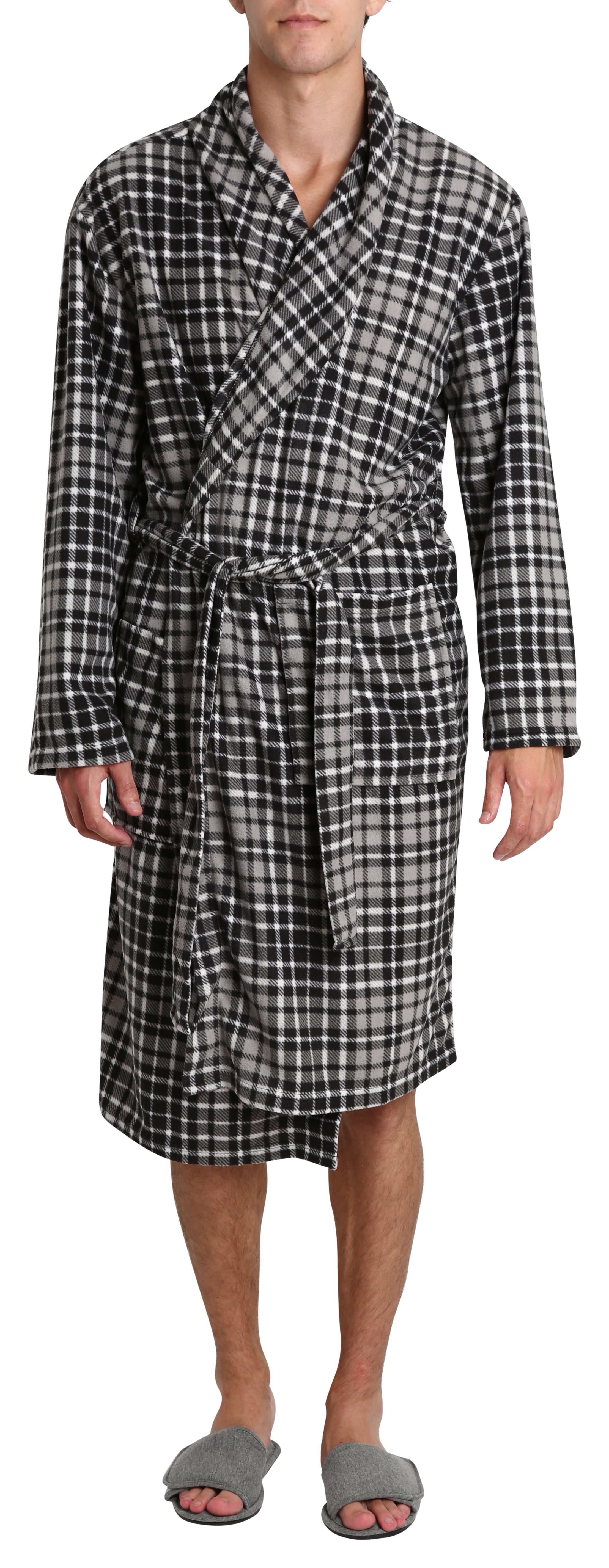 Mens Pajamas Jammies 3 Piece Robe Adjustable Slipper House Shoe Set ...