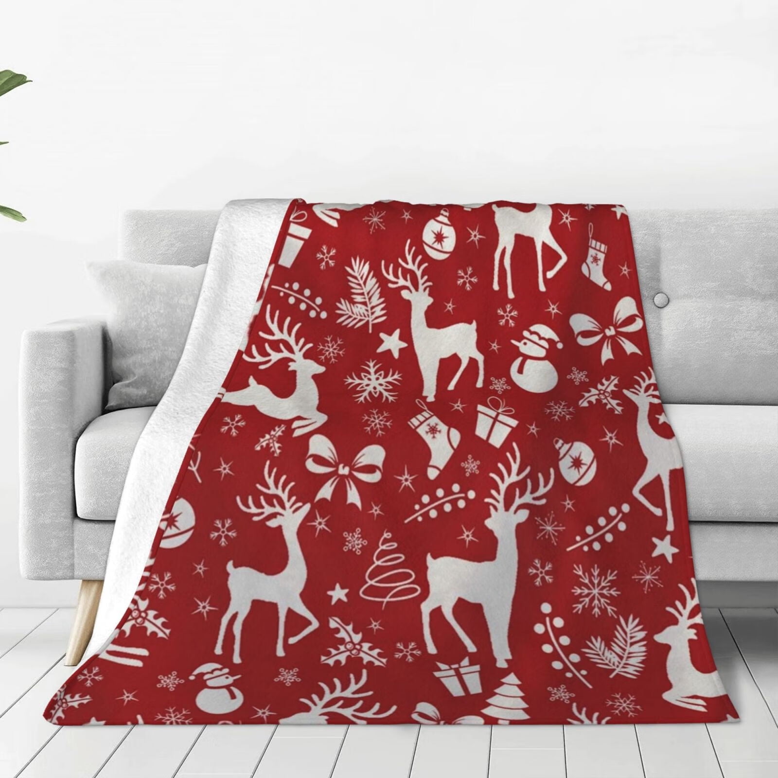 Super Soft Christmas Reindeer Blanket, Holiday Home Decor Fuzzy Warm ...