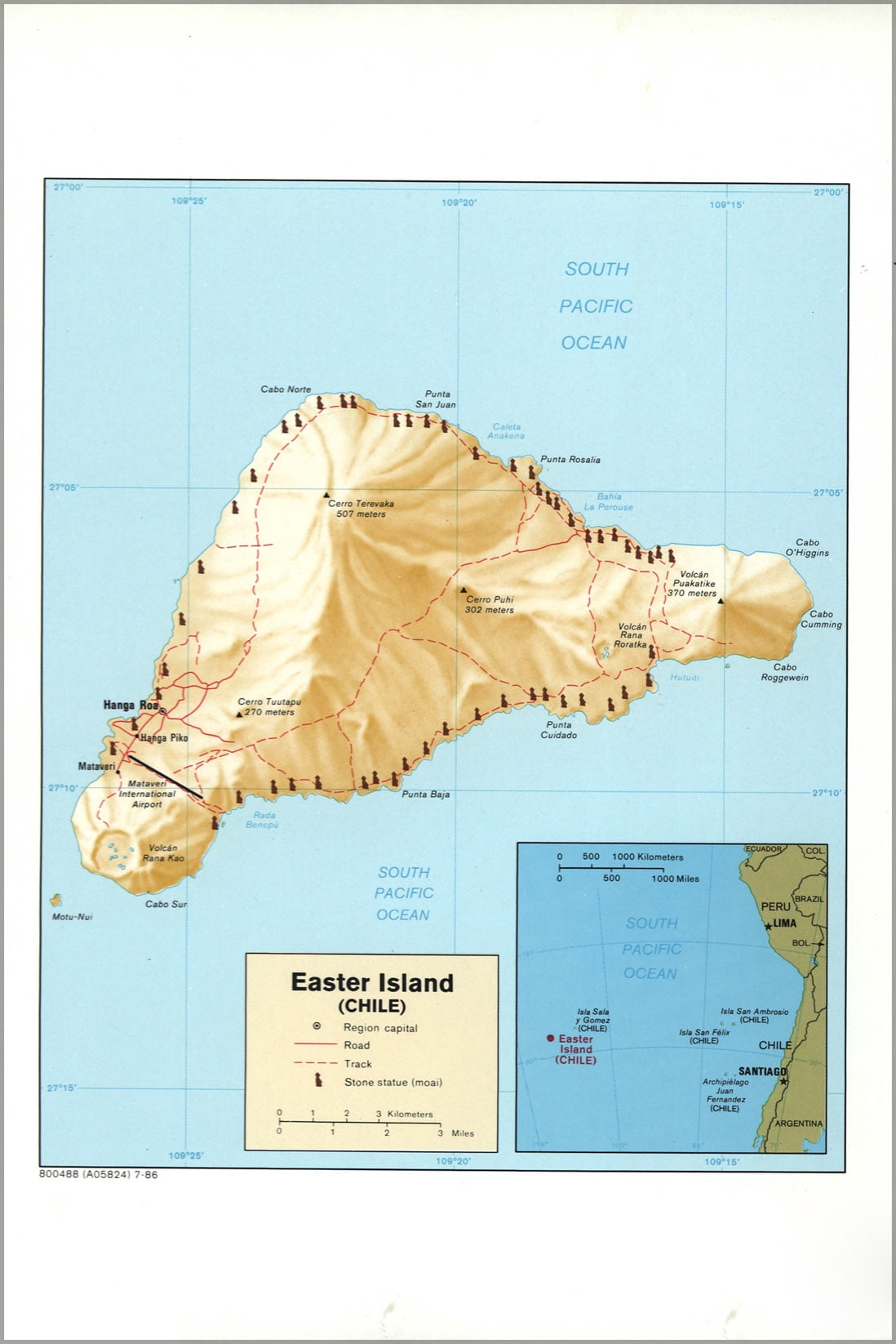 24"x36" Gallery Poster, cia map of Easter Island Chile 1986 - Walmart.com