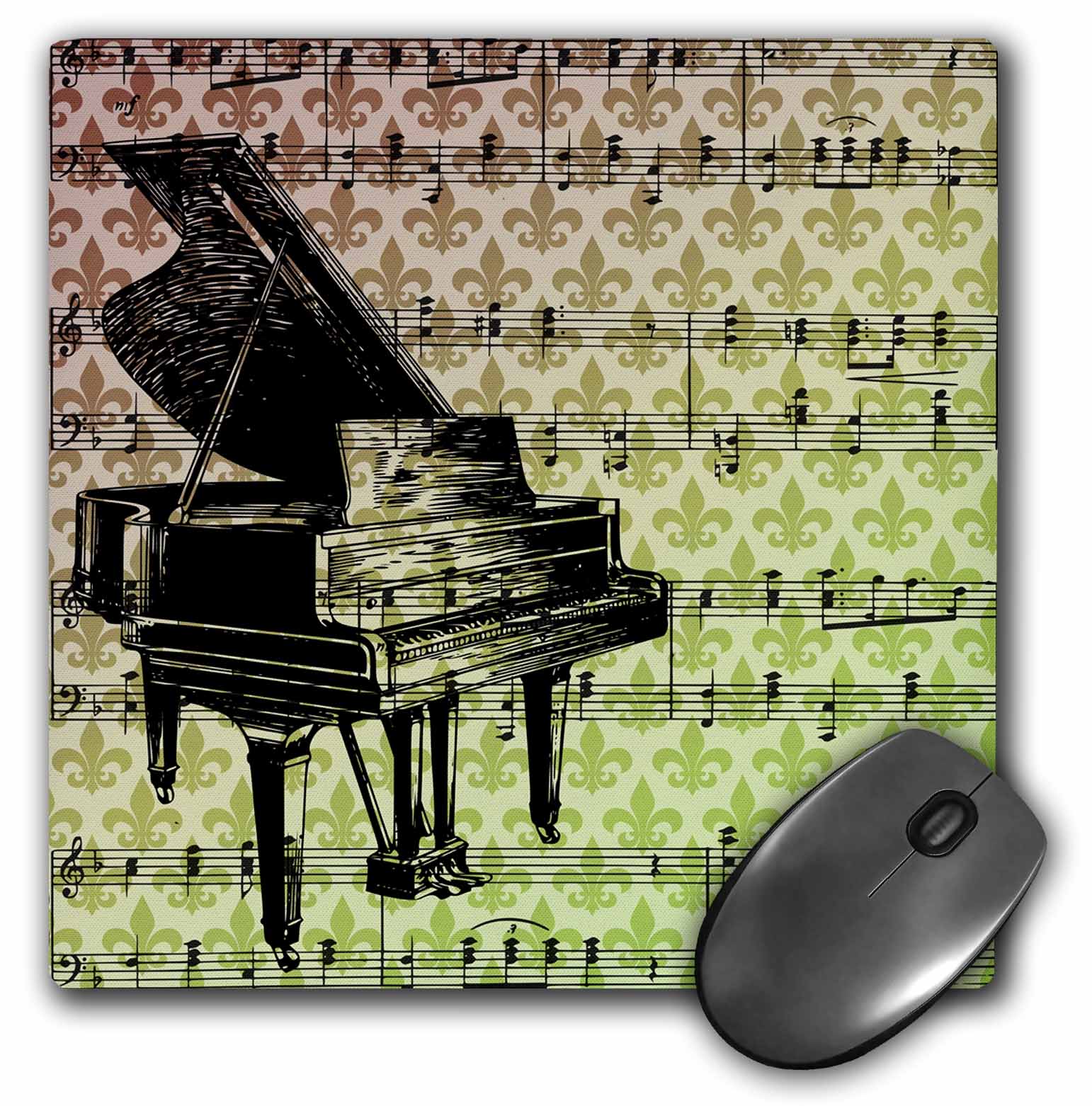3dRose Vintage Piano with Music Sheet and fleur de lis - Mouse Pad, 8 ...