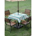 Aqua Green White Striped Square Outdoor Tablecloth with Umbrella Hole ...