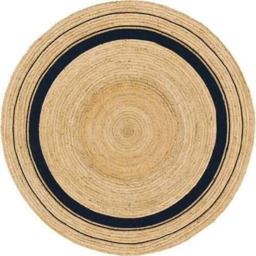 Ripaz Vogue Jute Rug Hand Woven Round Beige + Black Border Living Room ...