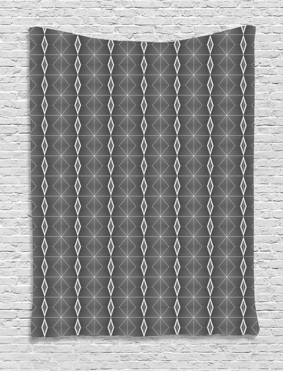 Abstract Tapestry Vertical Composition Of Greyscale Diamond Shapes And Rhombus Digital Streaks