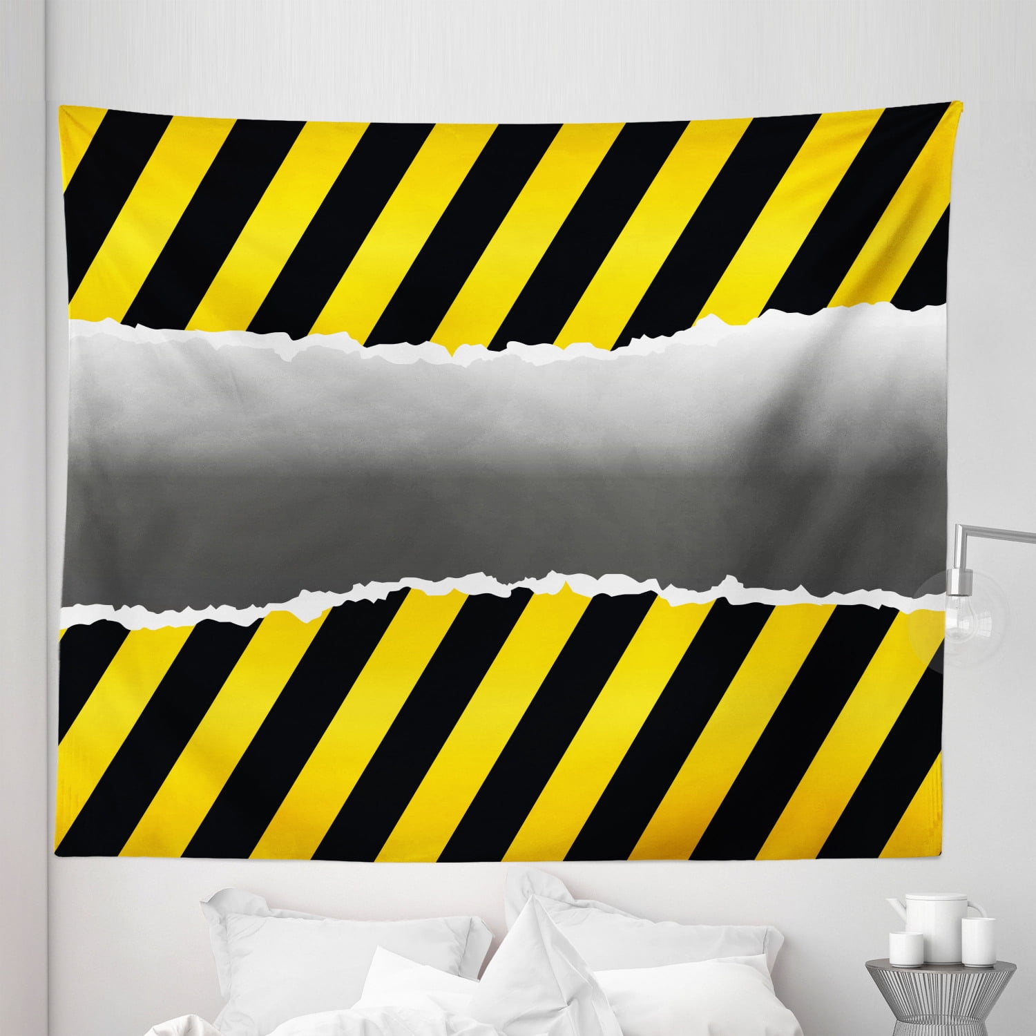 Construction Tapestry, Ripped Sign Working Site Danger Hazard Progress ...