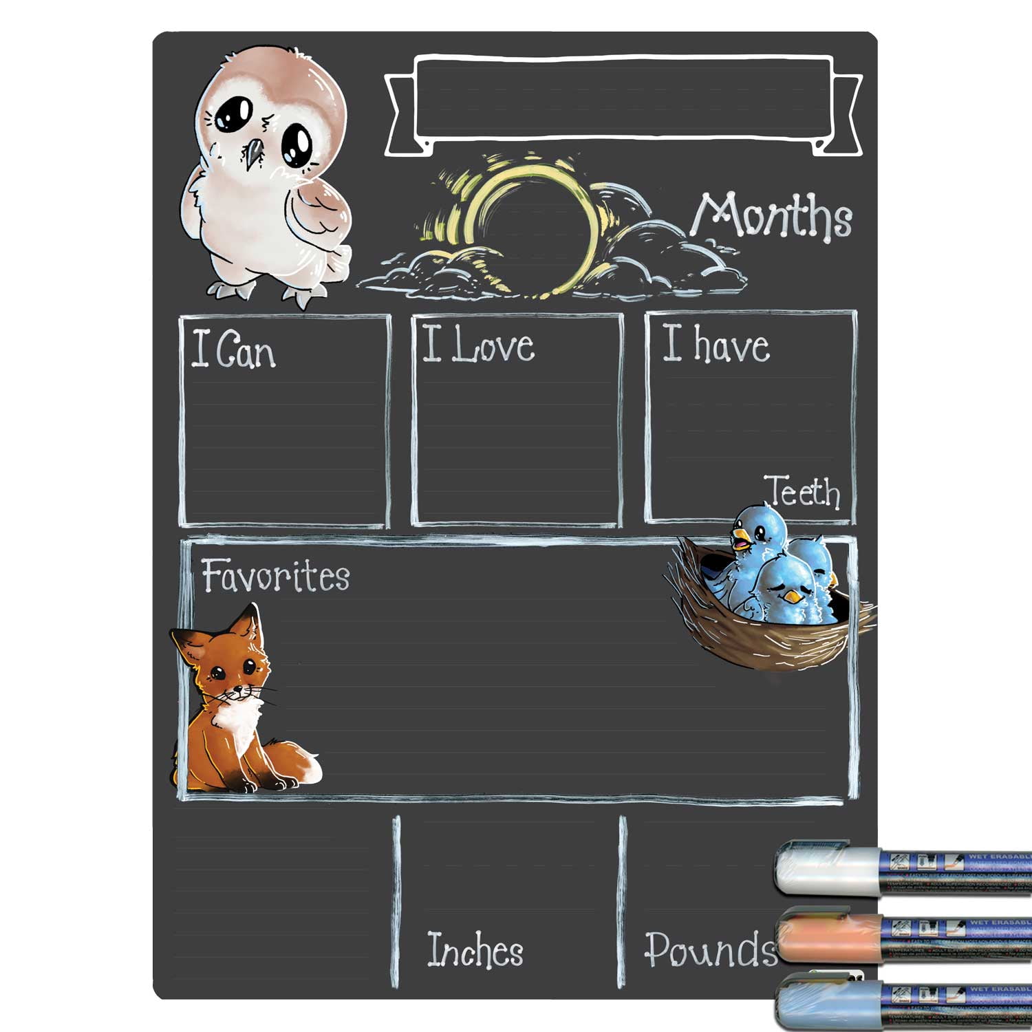 Cohas Woodland Theme Baby Milestone Chalkboard, 12 by 16 inches, 3 ...