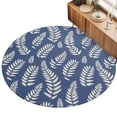 Beige Ferns Round Area Rugs 3 ft, Marine Plants Fronds Floral Navy Blue ...