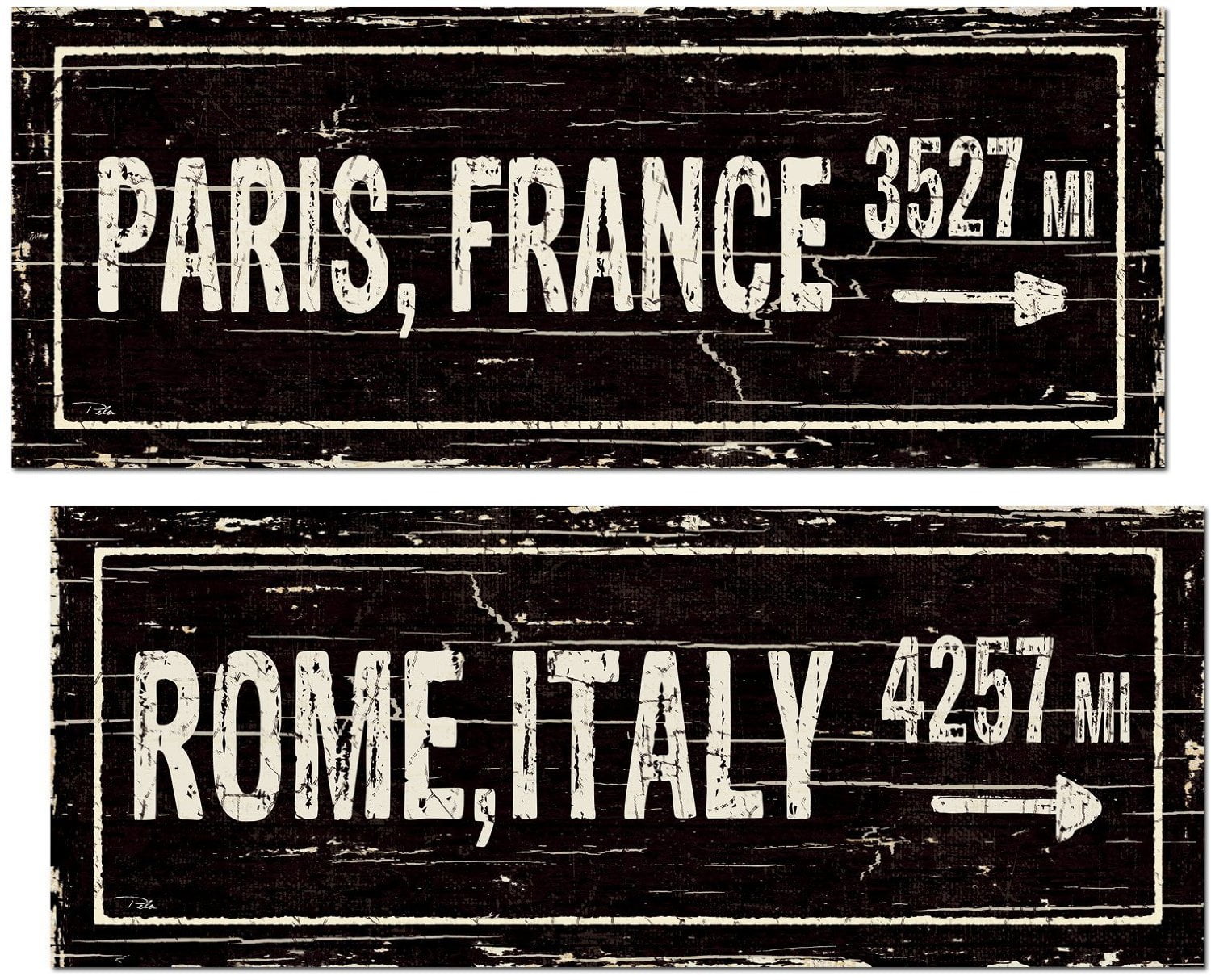 Lovely Vintage Paris, France and Rome, Italy Distance Signs by Pela ...