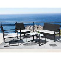 Vineego 4 Pieces Patio Conversation Sets PE Rattan Chairs with Loveseat ...