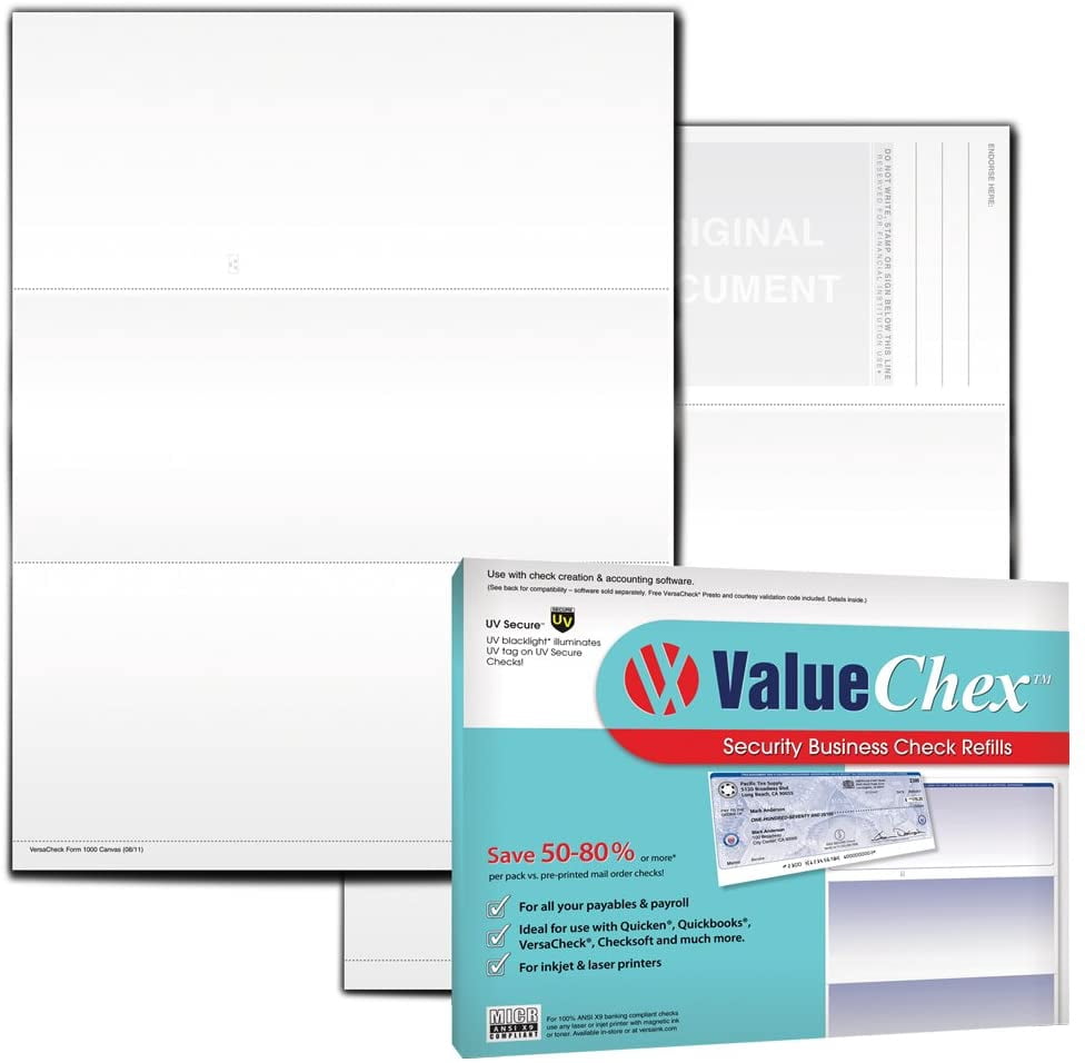 ValueChex UV Secure Check Paper- Blank Check Stock - Business Check On ...