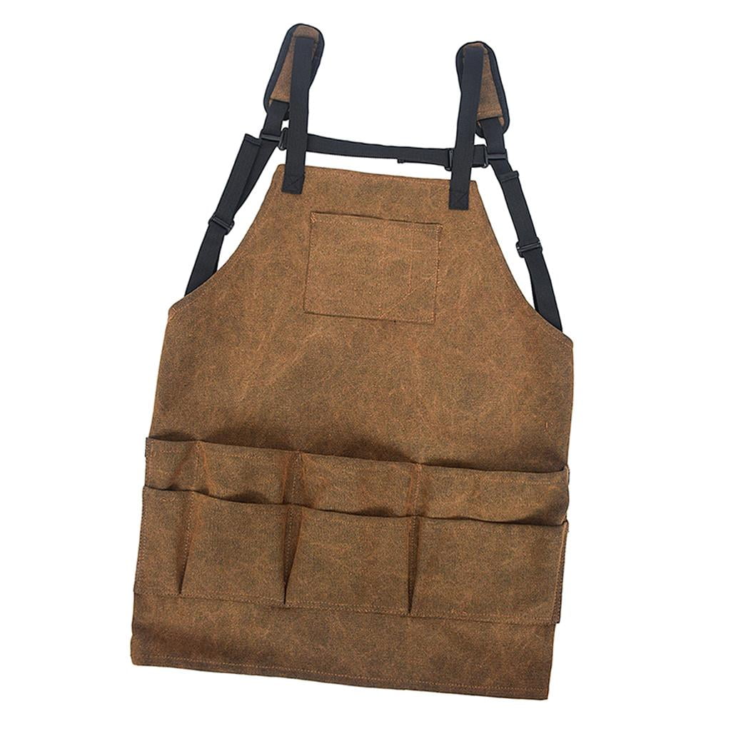 Canvas Heavy Duty Work Apron with Pockets, Adjustable Shoulder Straps ...