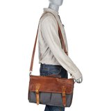Sharo Laptop Messenger Bag and Brief Brown Leather/ Canvas - Walmart.com